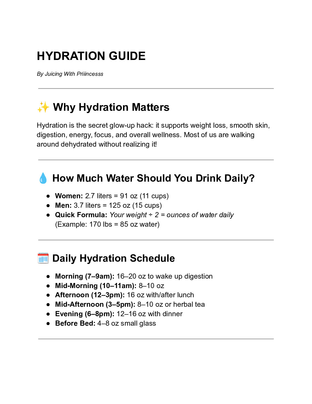 HYDRATION GUIDE - Priiincesss
